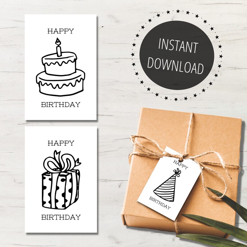Happy Birthday Gift Tags, Printable PDF Download, Instant Download, 2x3 ...
