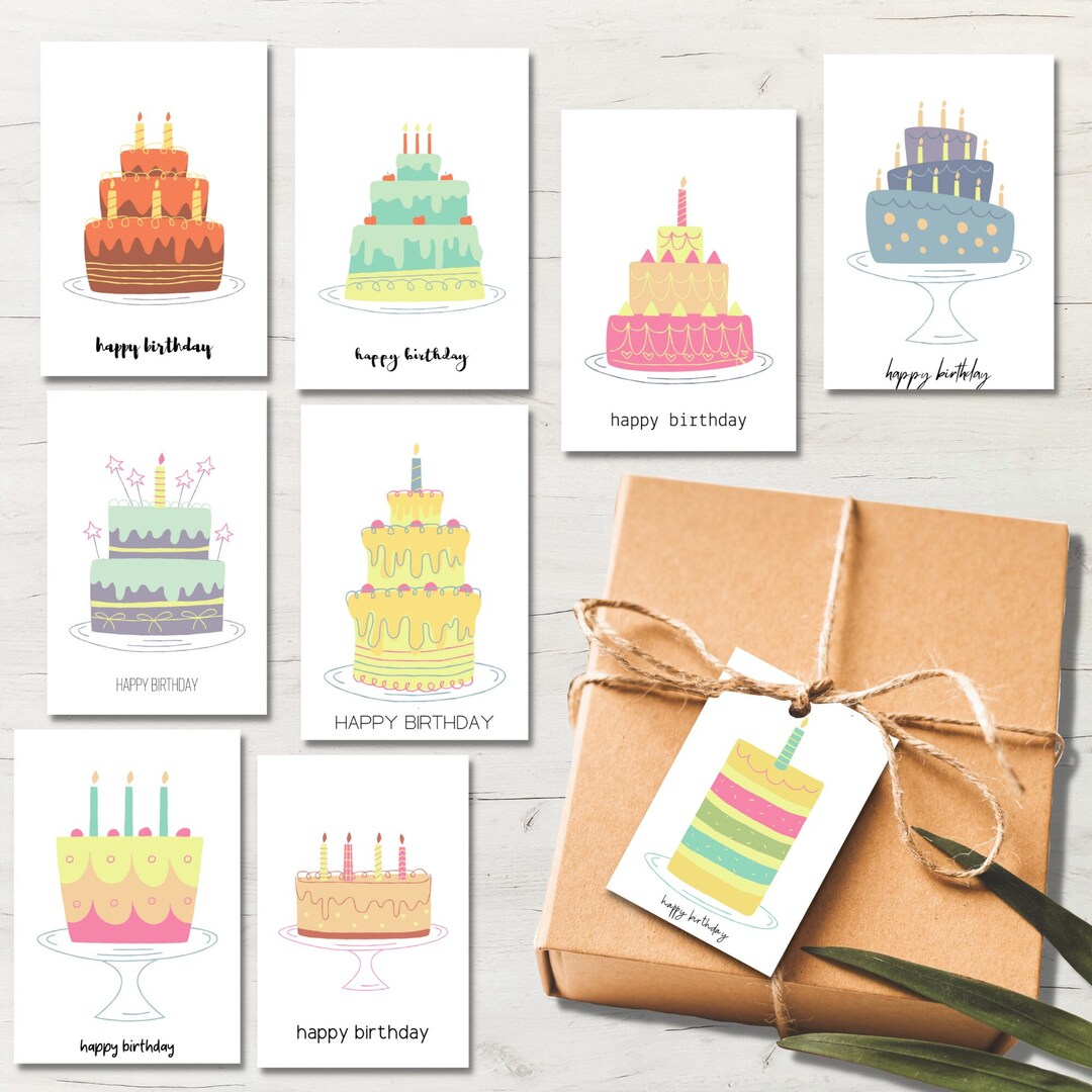 Happy Birthday Cakes Gift Tags, Printable PDF Download, Instant ...