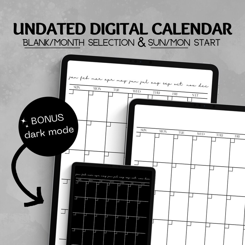 Undated Monthly Calendar Digital Download Printable PDF - Etsy