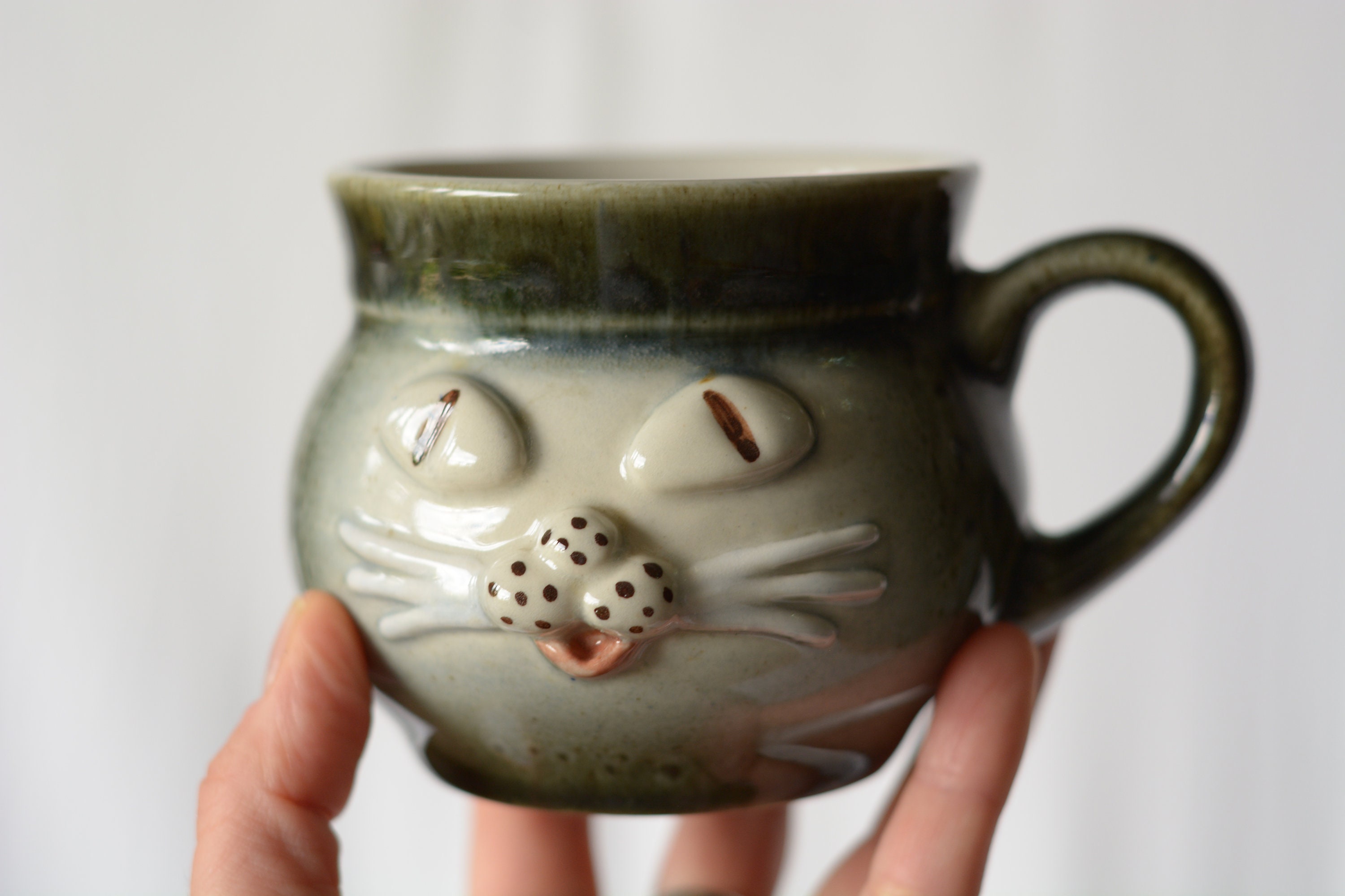 Cat Face Mug With Lid Teplice Czechoslovakia - Etsy