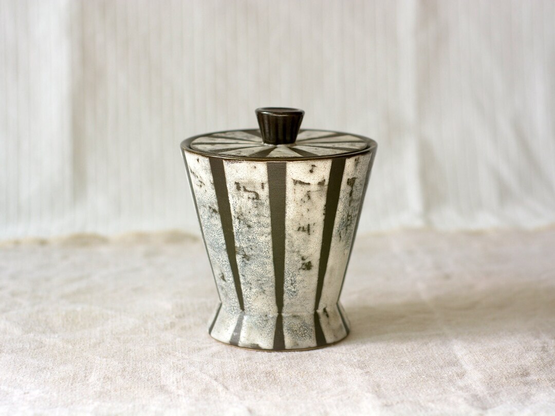 Ceramic Striped Container by Ziegler Schaffhausen - Etsy