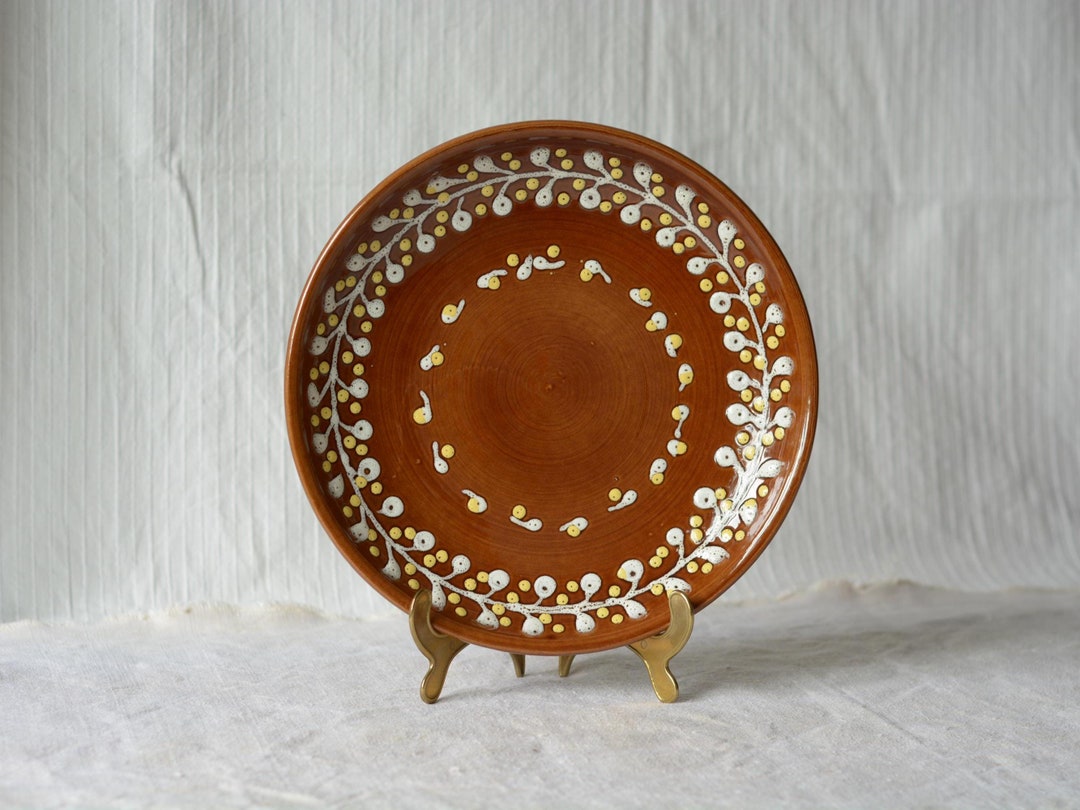 Brown Plate With White Patterns | 1970s Wall Decor - Etsy