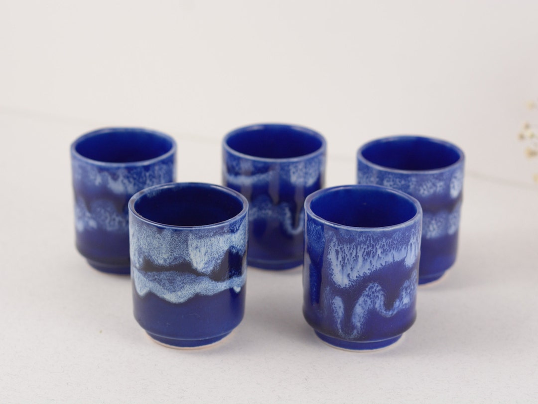 Small Indigo Cups Set of 5 Mid Century Tableware - Etsy