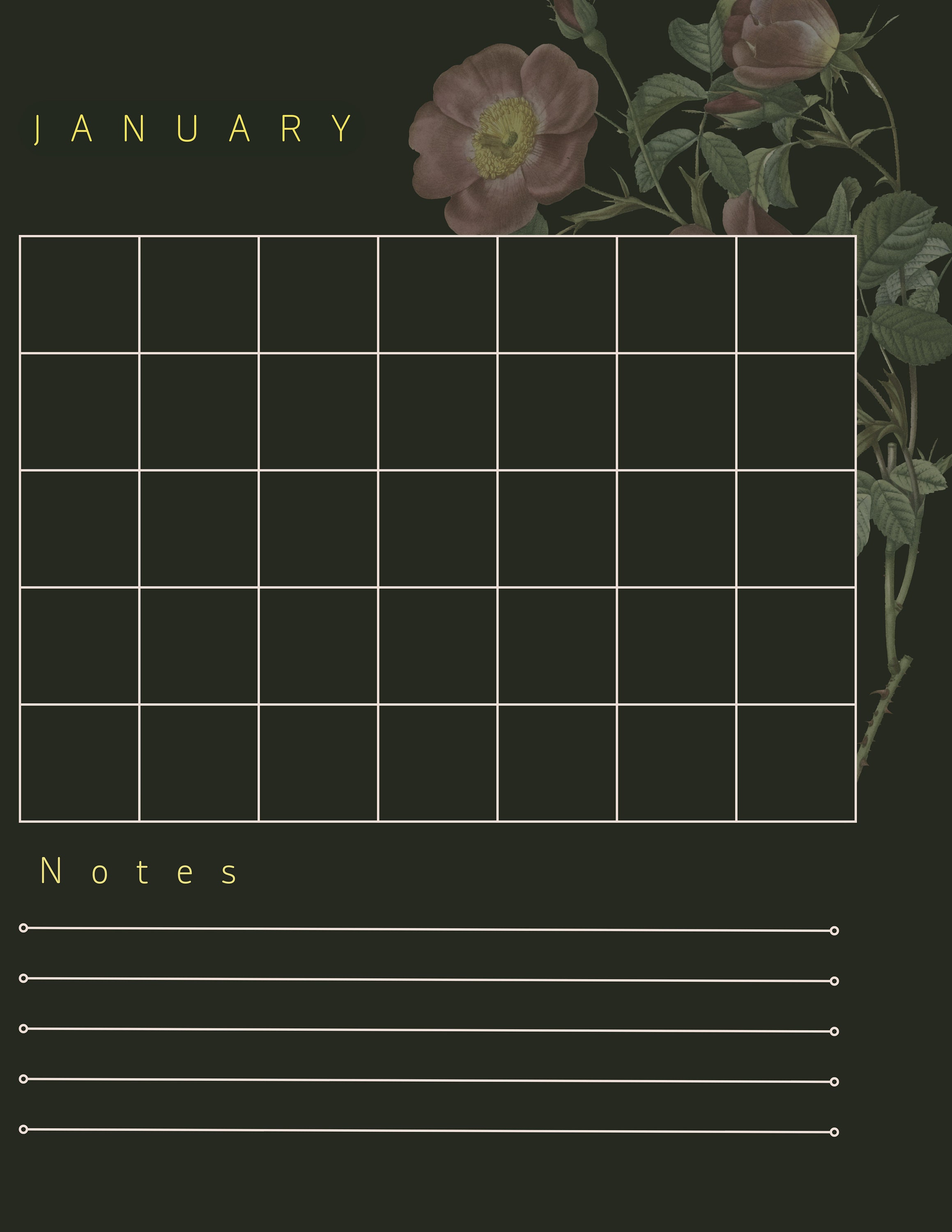 Digital Planner, Dark Mode, Moody Floral Monthly Calendar, Productivity ...