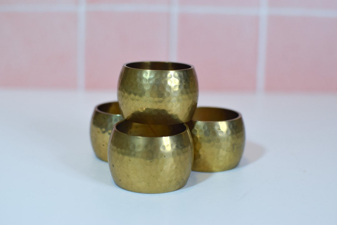 4 Solid Brass Vintage Napkin Rings With Hammered Texture Detail - Etsy