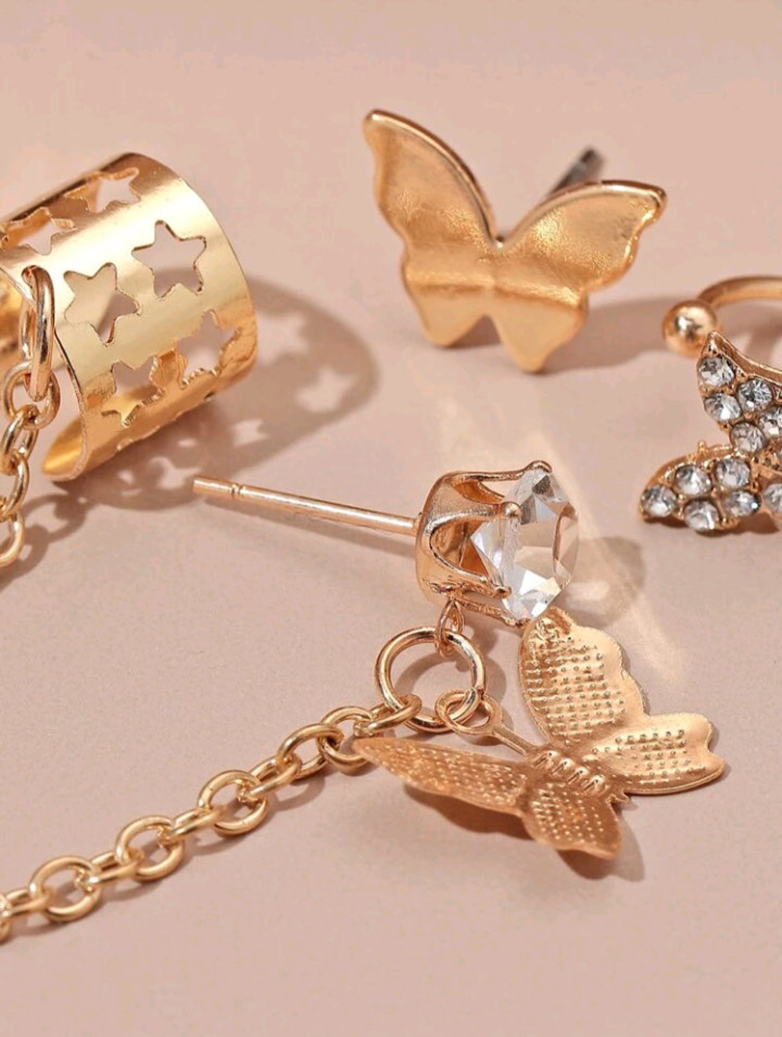 Butterfly With Chain Earrings Set, Fake Piercing, Fake Ear Piercing ...