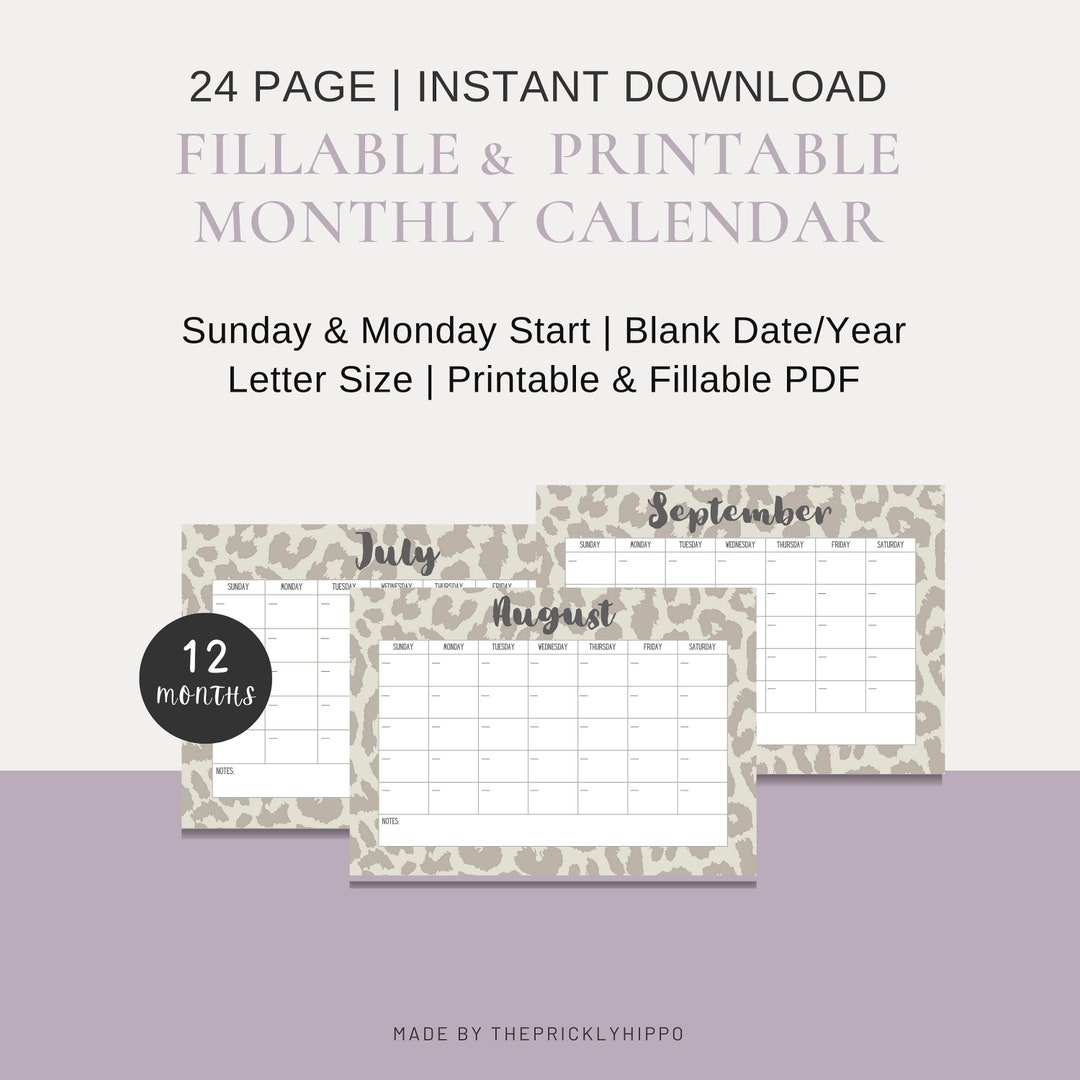 2024 2025, Leopard Calendar, 12-month, Printable Calendar, Sunday Start ...