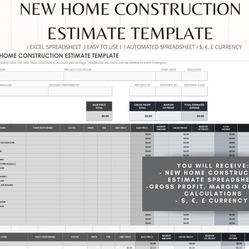 New House Construction Estimates Template House Building - Etsy