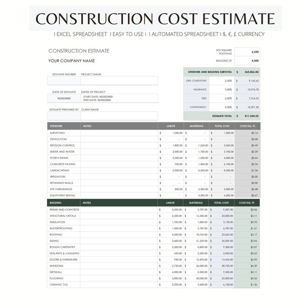New House Construction Estimates Template, House Building Planner ...