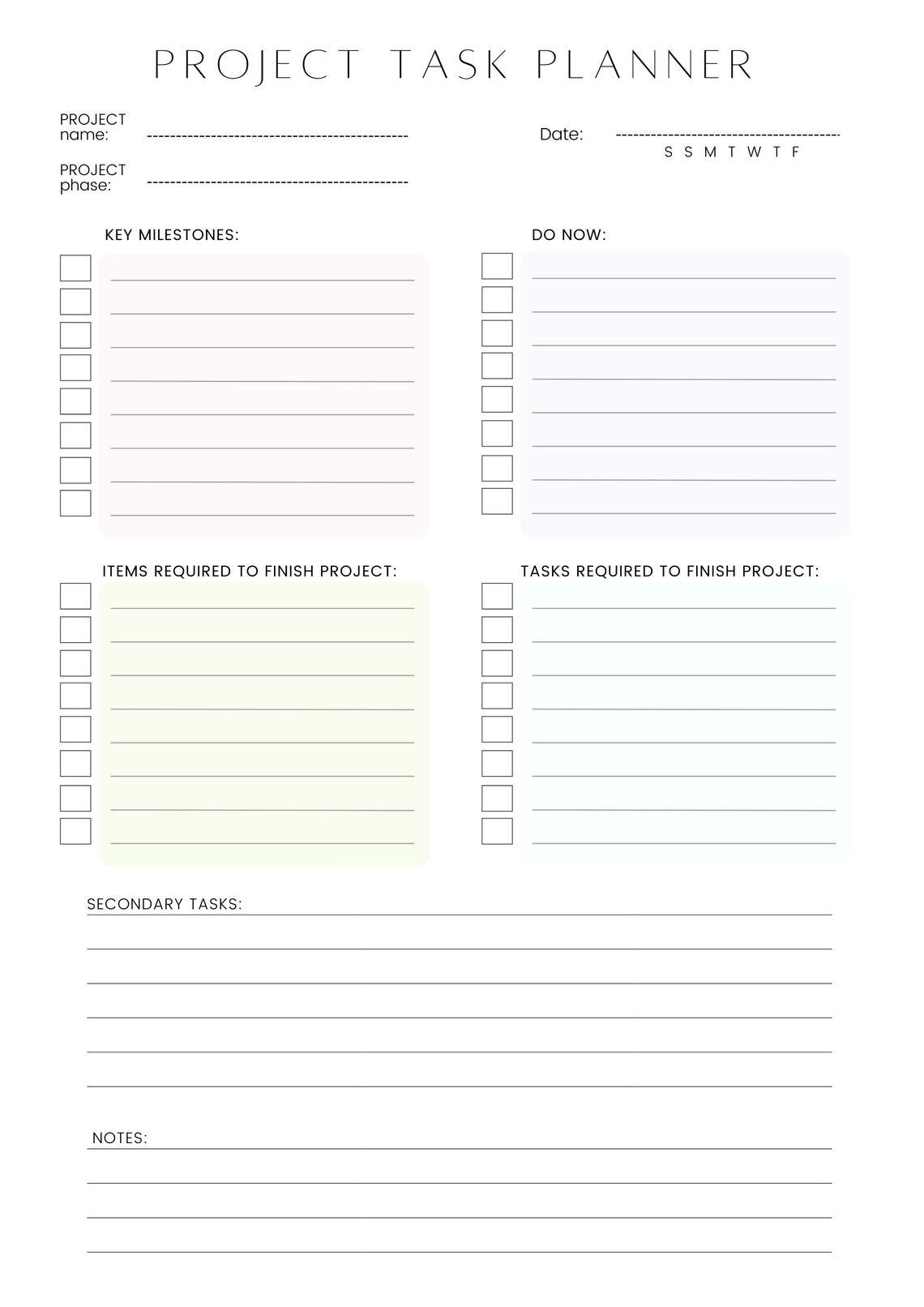 Printable Project Task Planner, Project Management Planner, Digital ...