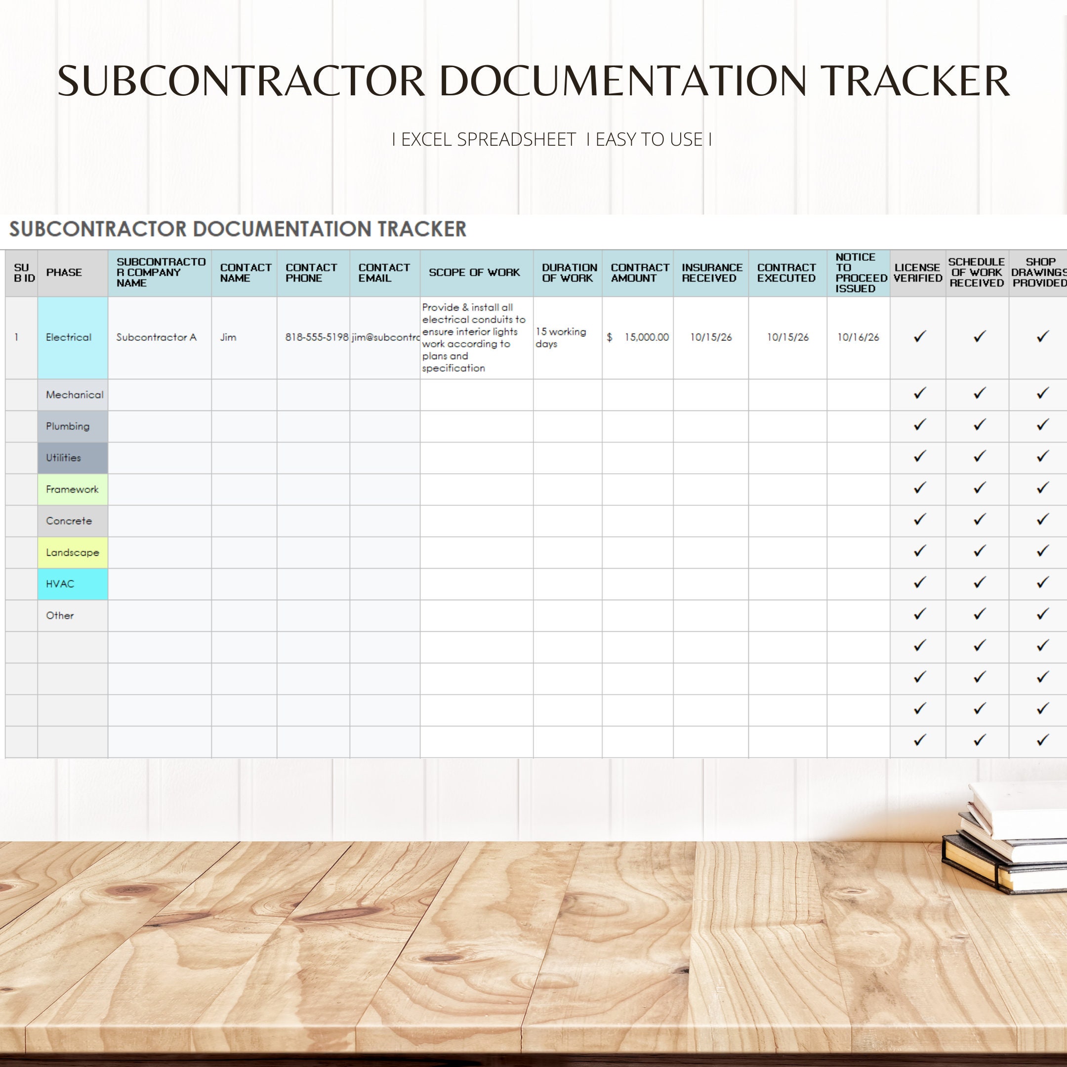 Document Tracking Worksheet Subcontractor Documentation - Etsy