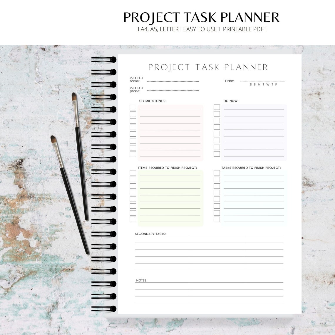 Printable Project Task Planner, Project Management Planner, Digital ...