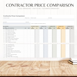 Detailed Contractor Price Comparison Excel Template, Construction ...