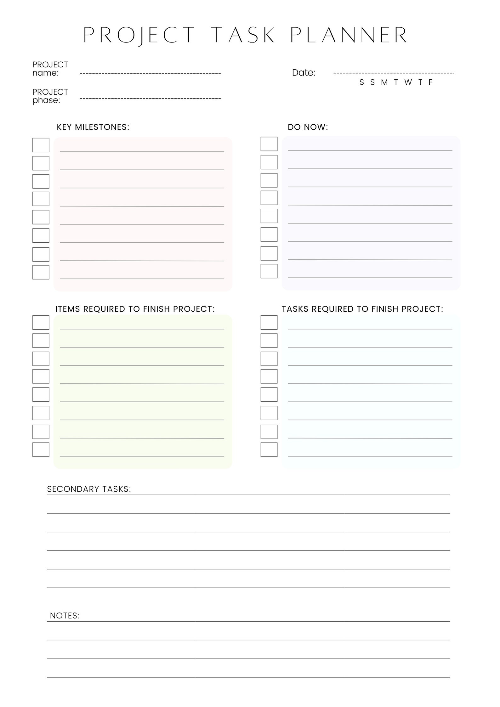 Printable Project Task Planner, Project Management Planner, Digital ...