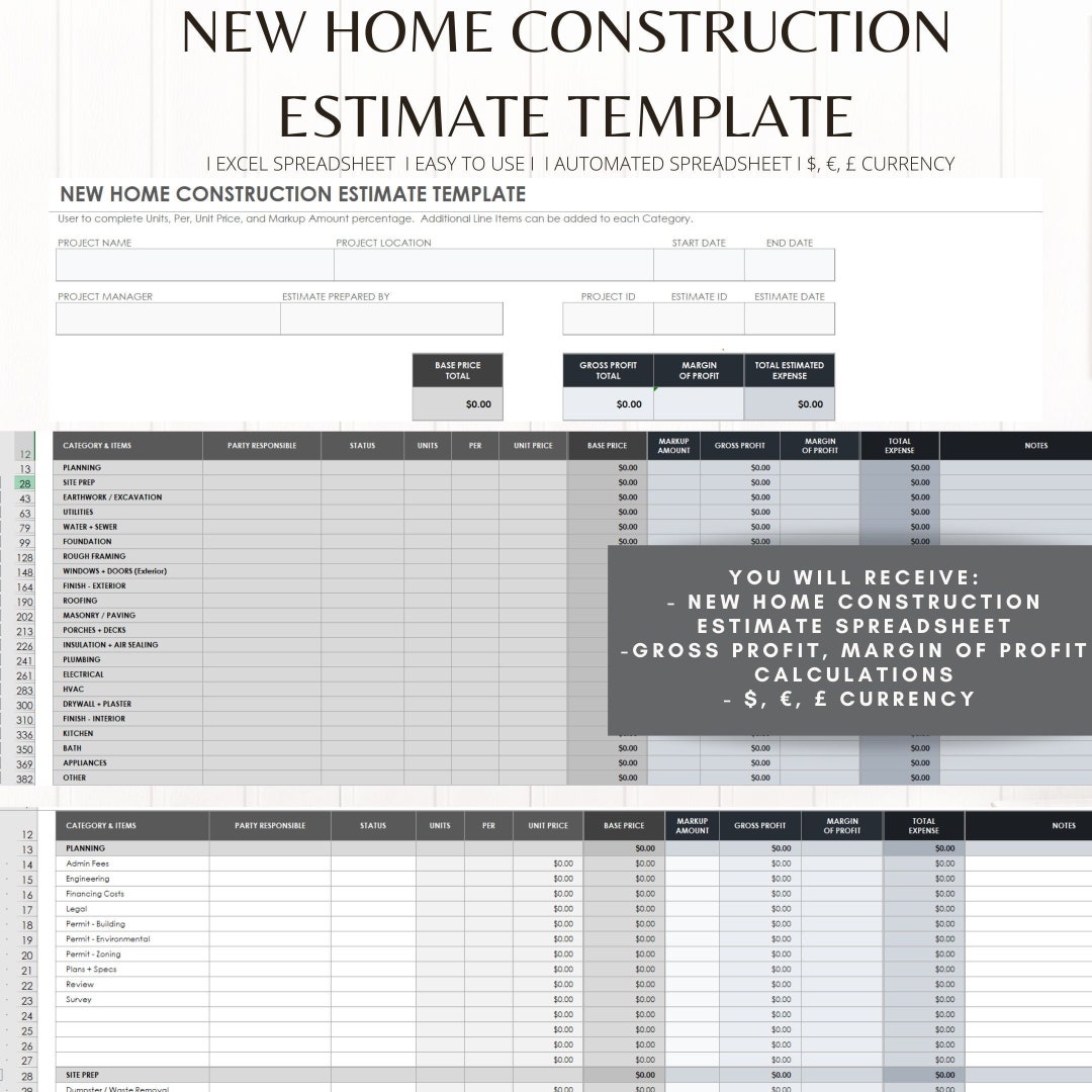 New House Construction Estimates Template, House Building Planner ...