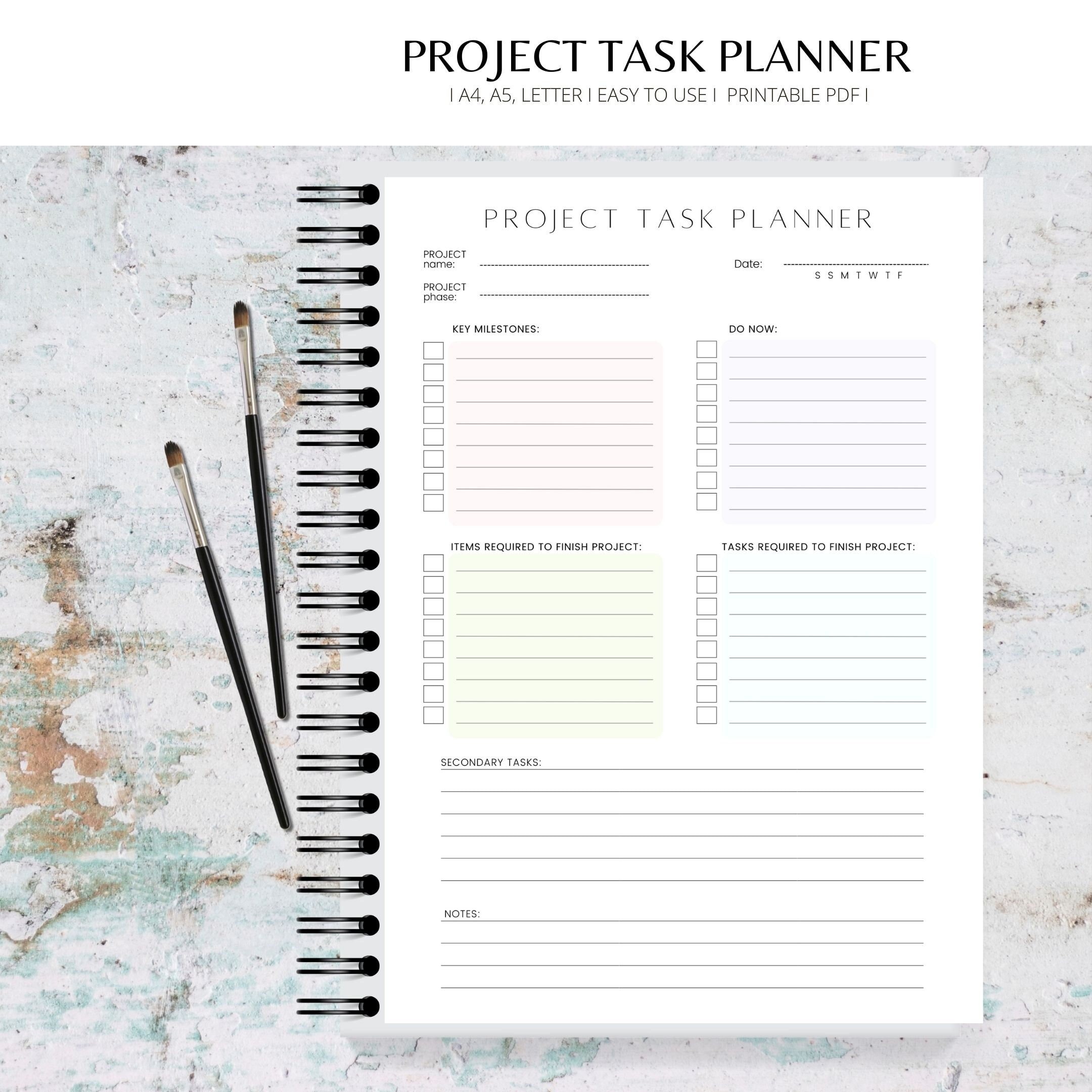 Printable Project Task Planner, Project Management Planner, Digital ...