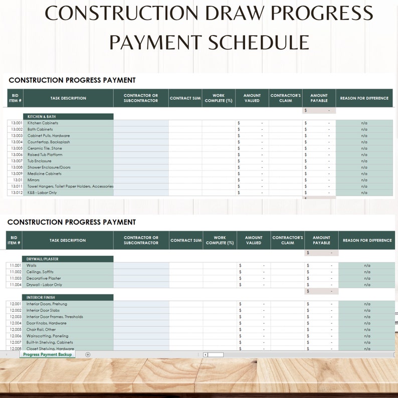 Construction Progress Payment Schedule, Construction Finance Projection ...