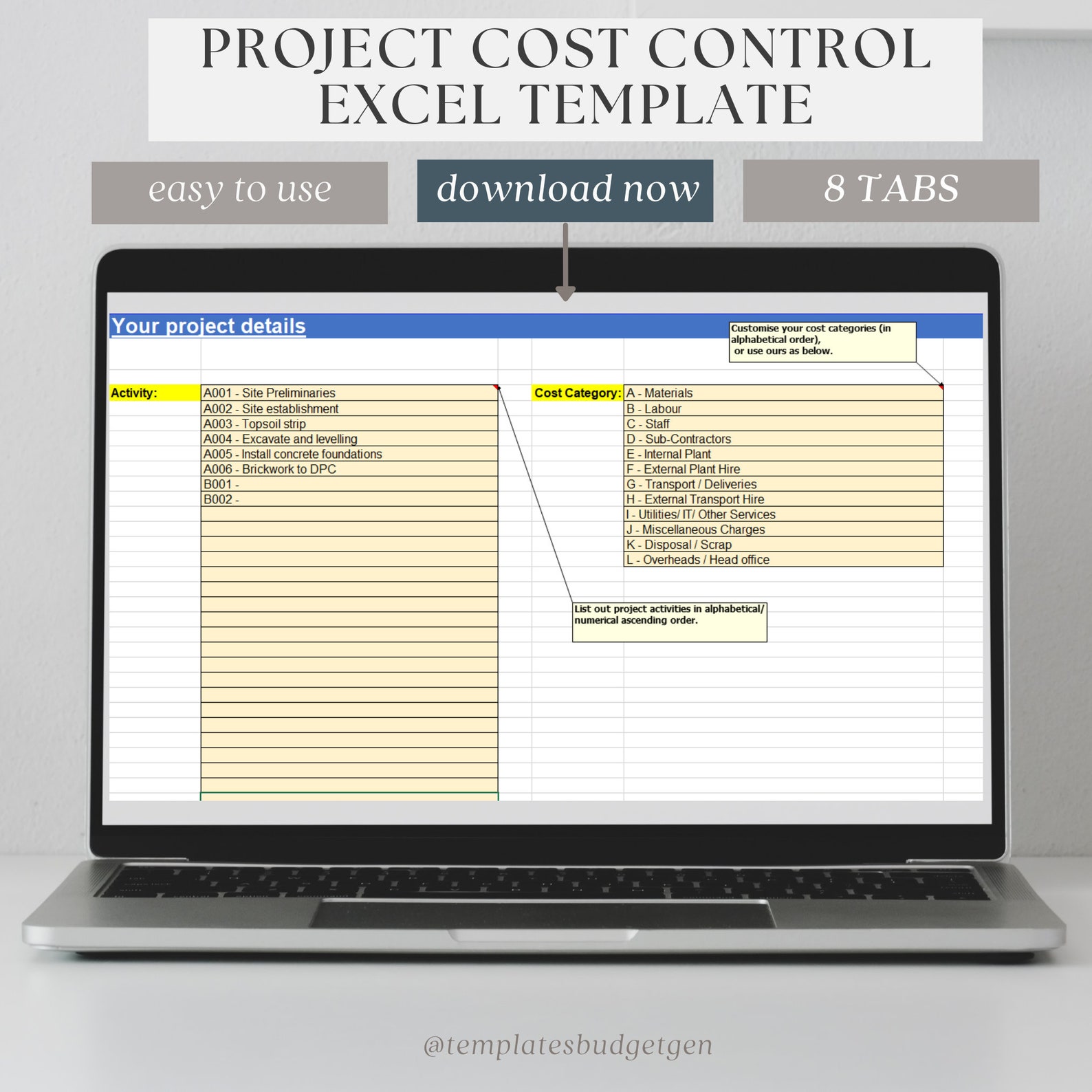Project Cost Control Template Construction Budget Excel - Etsy