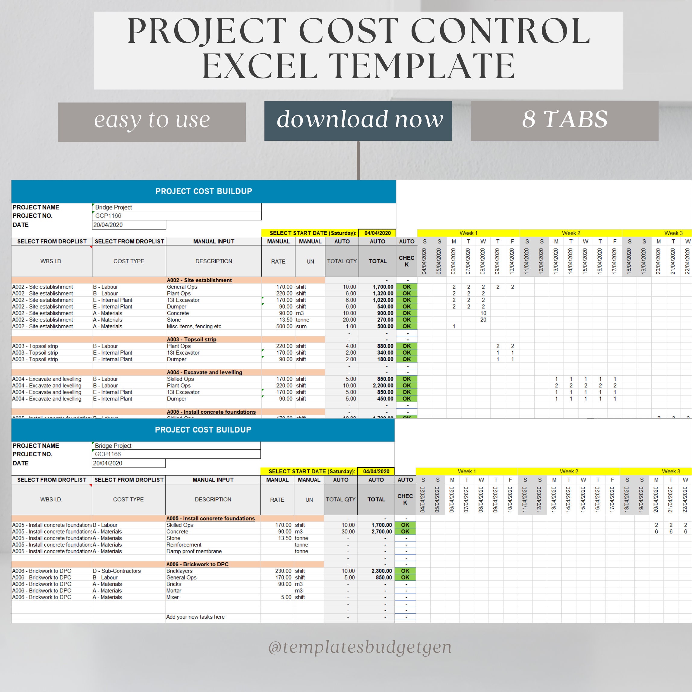 Project Cost Control Template, Construction Budget Excel Template - Etsy