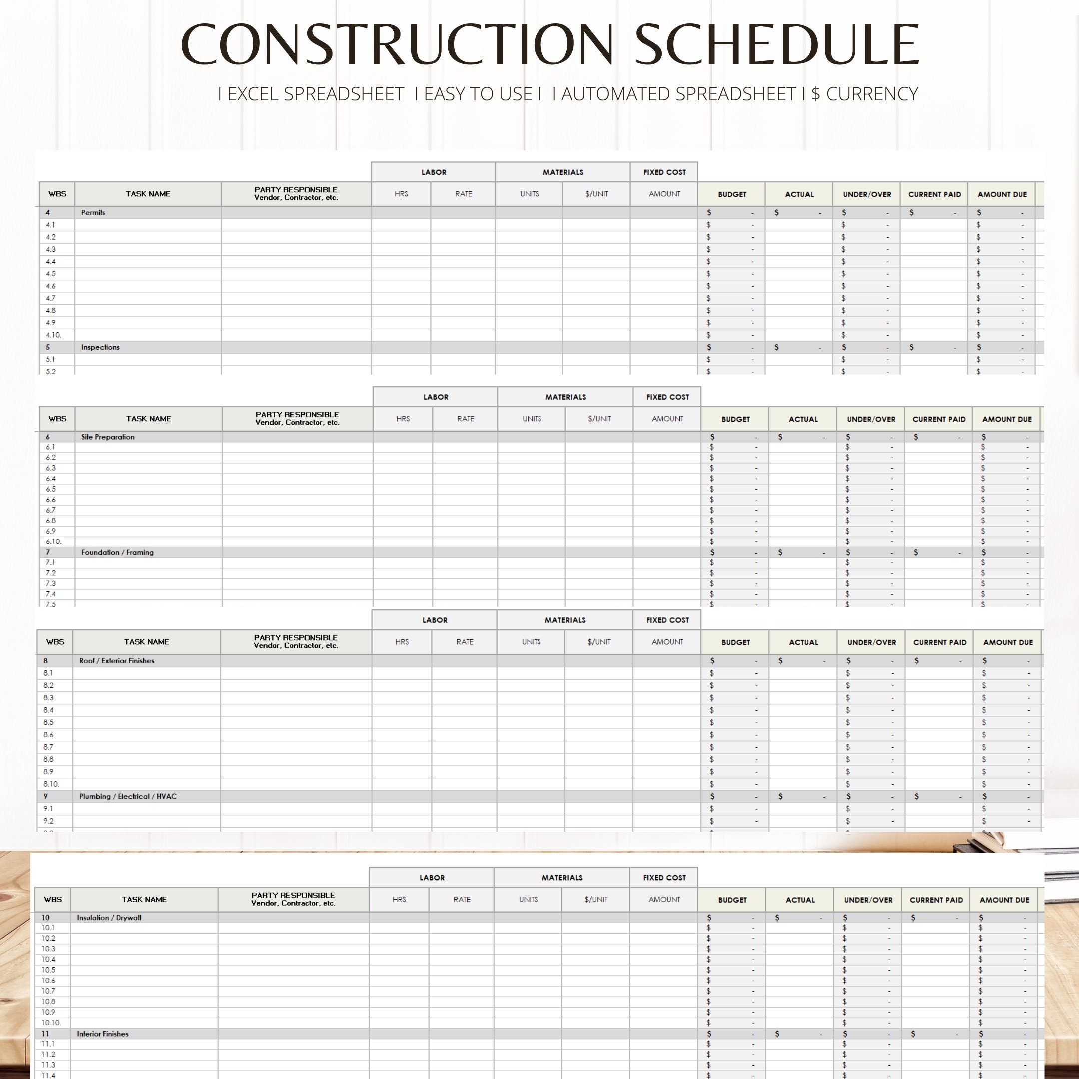 Construction Project Timeline Schedule Residential Remodel - Etsy