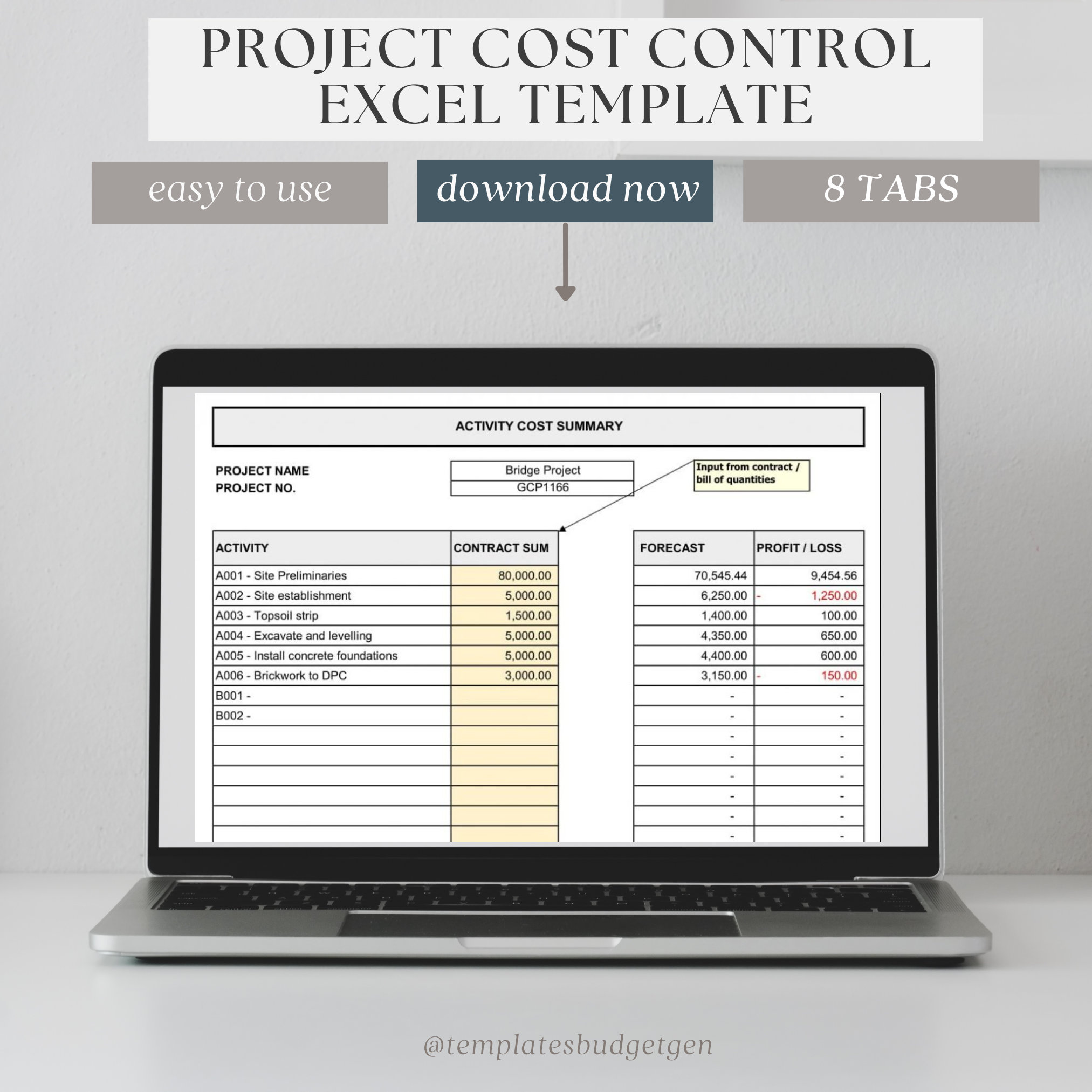 Project Cost Control Template, Construction Budget Excel Template - Etsy