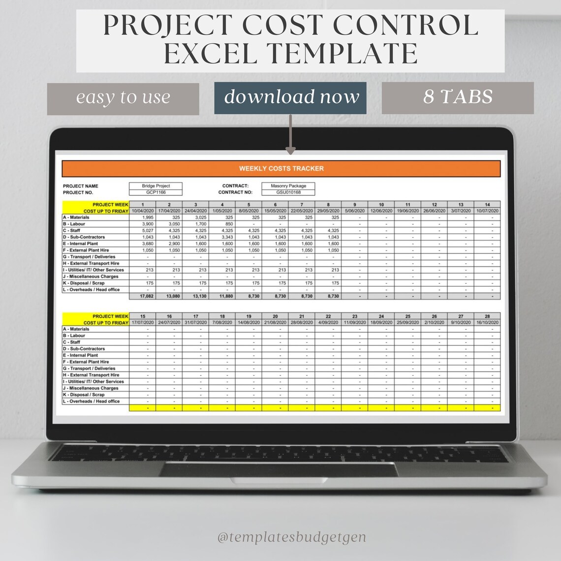 Project Cost Control Template Construction Budget Excel - Etsy