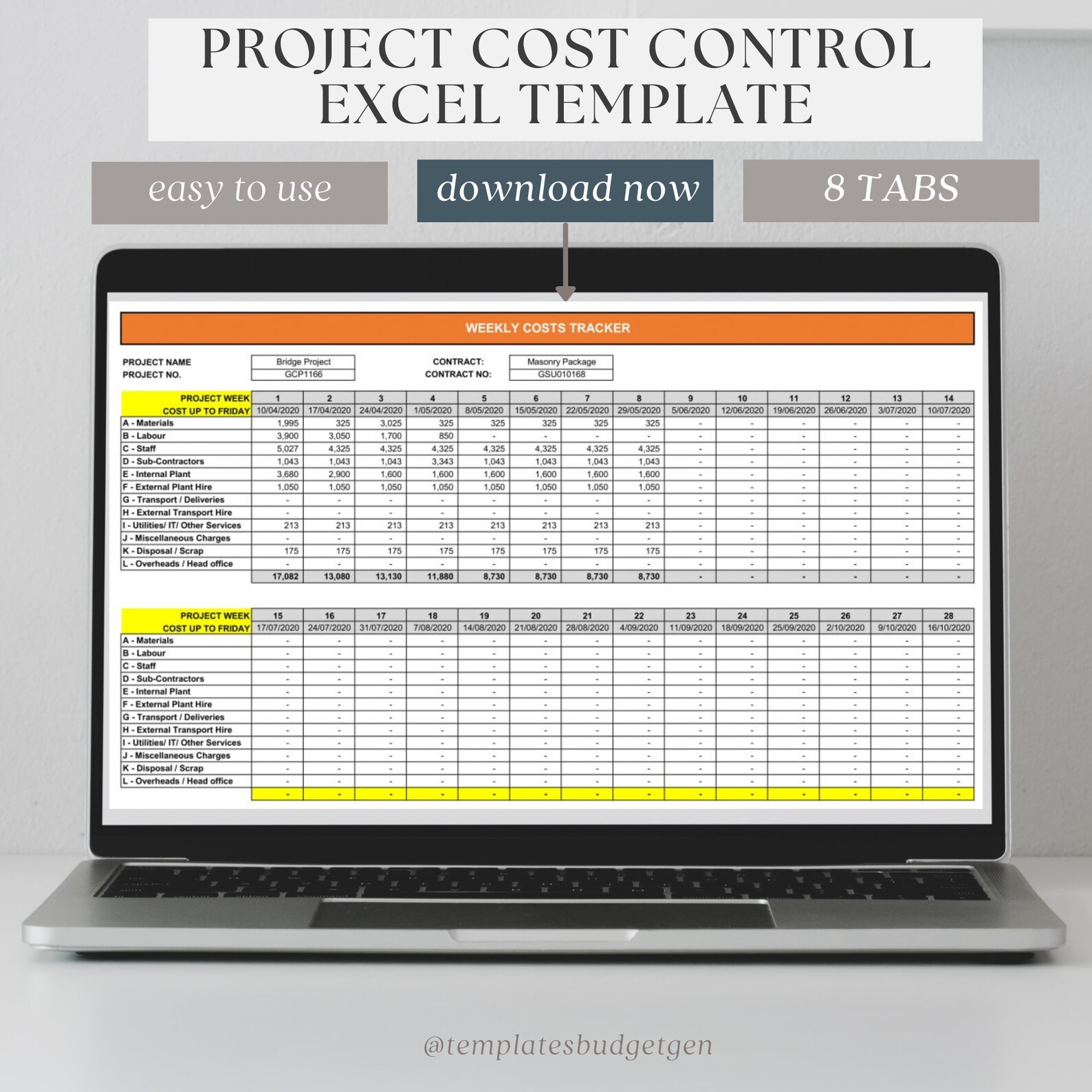 Project Cost Control Template, Construction Budget Excel Template - Etsy