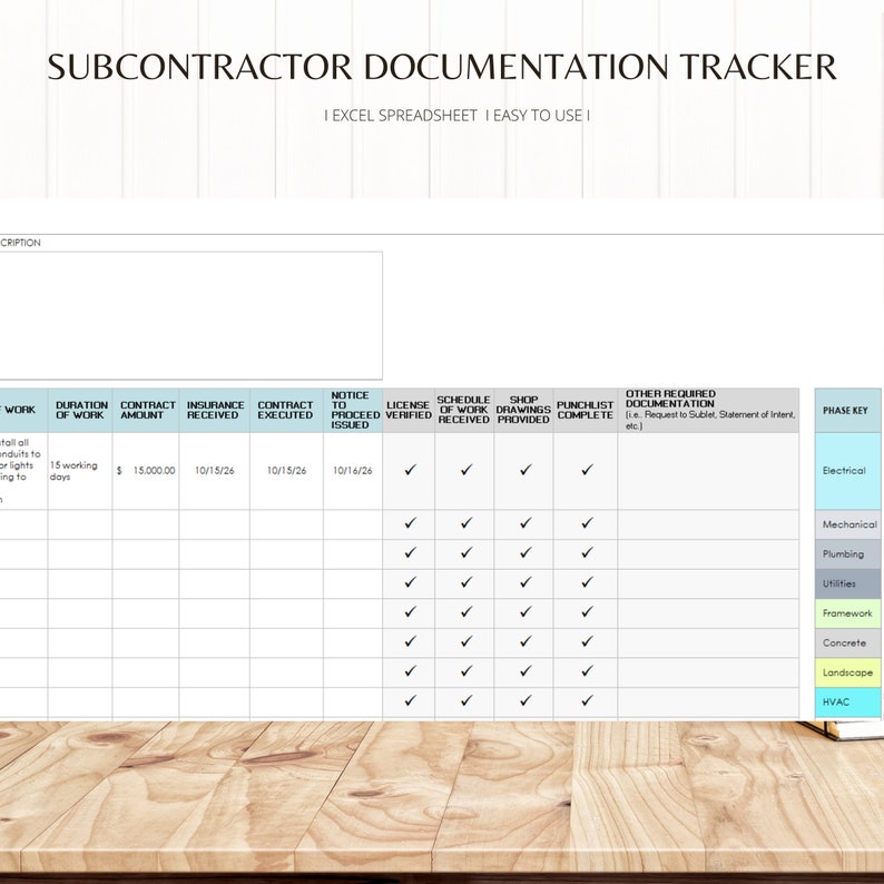 Document Tracking Worksheet Subcontractor Documentation - Etsy UK