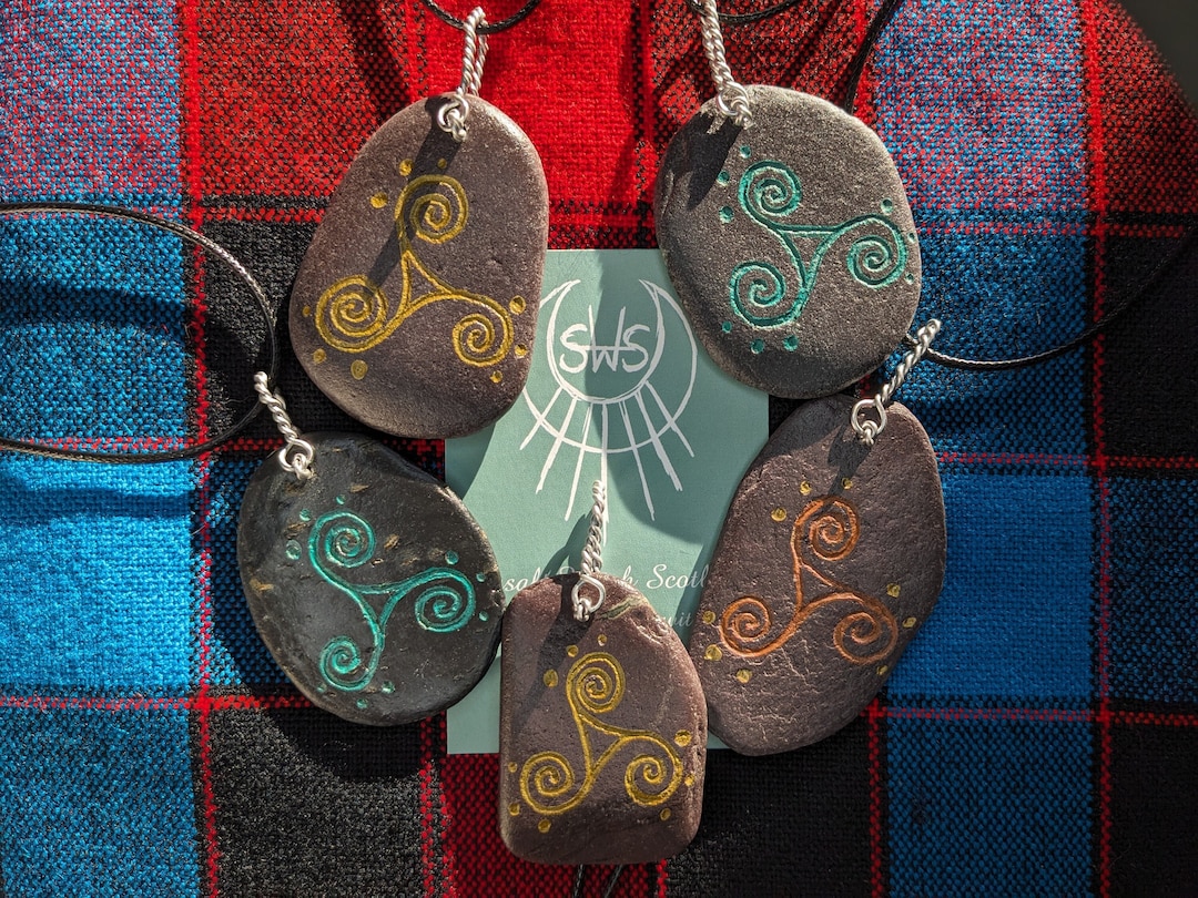 Handmade Scottish Celtic Stone Necklace | Triskele Spiral Amulet ...