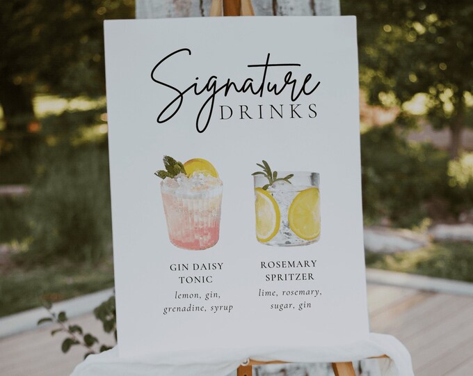 Modern Minimalist Script Wedding Signature Drinks. His and Hers ...