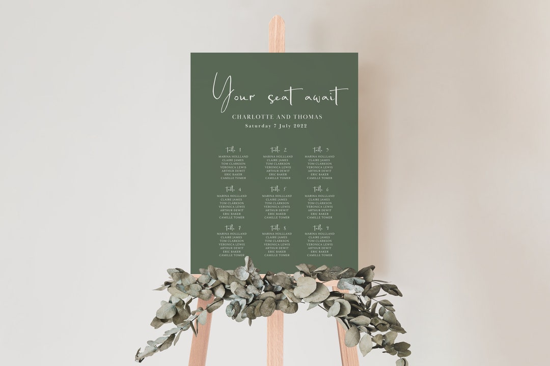 Sage Green Seating Chart, Seating Chart Template, Sage Green Seating ...