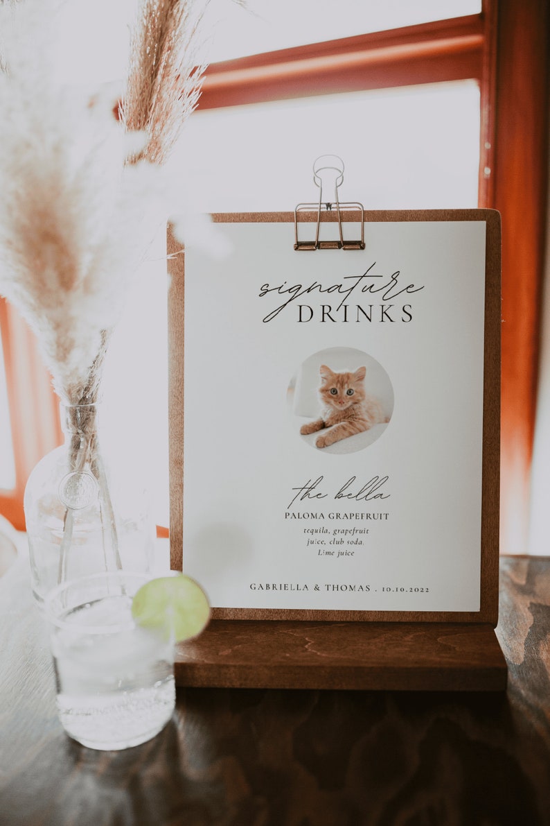 Signature Drink Sign Cat Pet Signature Cocktail Sign | Etsy