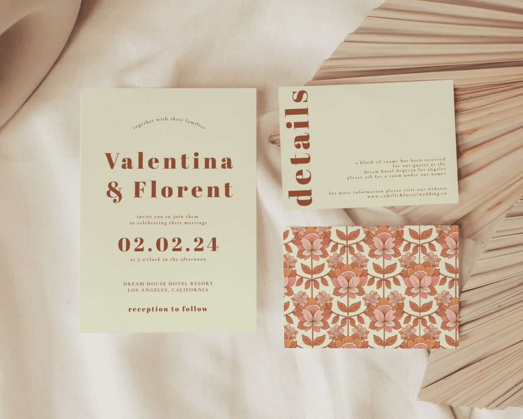 Retro Wedding Invitation Suite, 70s Inspired Wedding Invitation ...