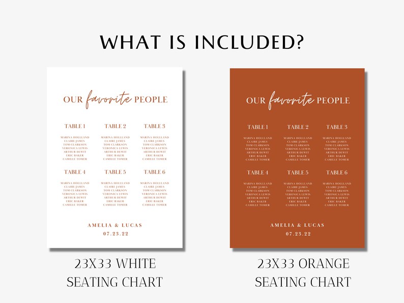 Orange Minimalist Seating Chart Seating Chart Template - Etsy