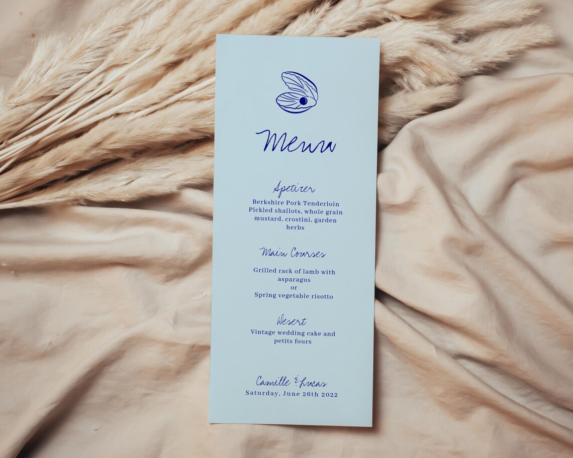 Mediterranean Wedding Menu Template, Coastal Beach Wedding Menu ...
