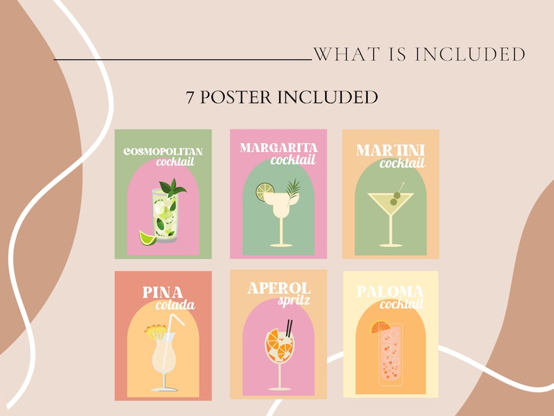 Cocktail Print Set of 6, Cocktail Poster Print, Retro Cocktail Posters ...