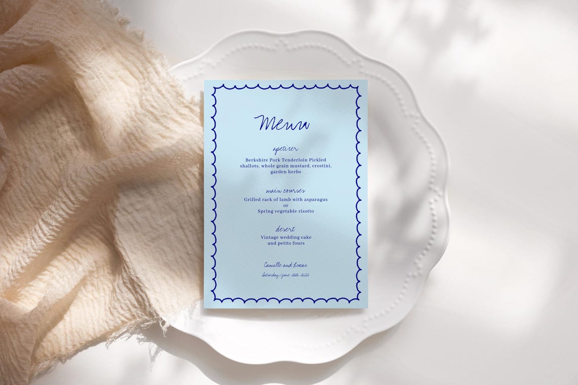 Mediterranean Wedding Menu Template, Coastal Beach Wedding Menu ...