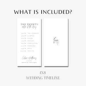 Minimalist Wedding Timeline Card Template, Printable Wedding Events ...