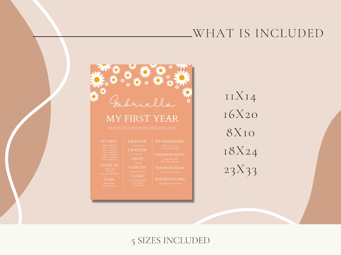 Daisy First Birthday Milestone Sign, Editable Boho One Year Baby ...