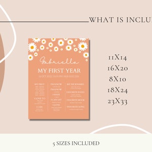 Daisy First Birthday Milestone Sign, Editable Boho One Year Baby ...