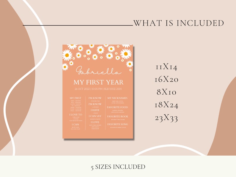Daisy First Birthday Milestone Sign, Editable Boho One Year Baby ...