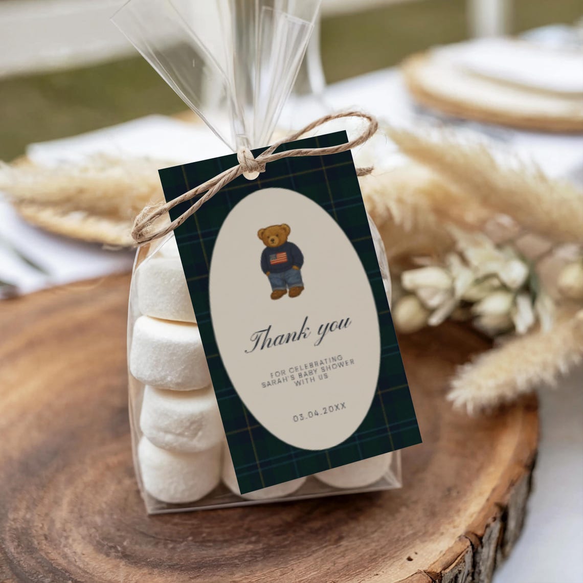 Luxury Teddy Bear Baby Shower Favor Tag, Classic Polo Bear Theme, Baby ...