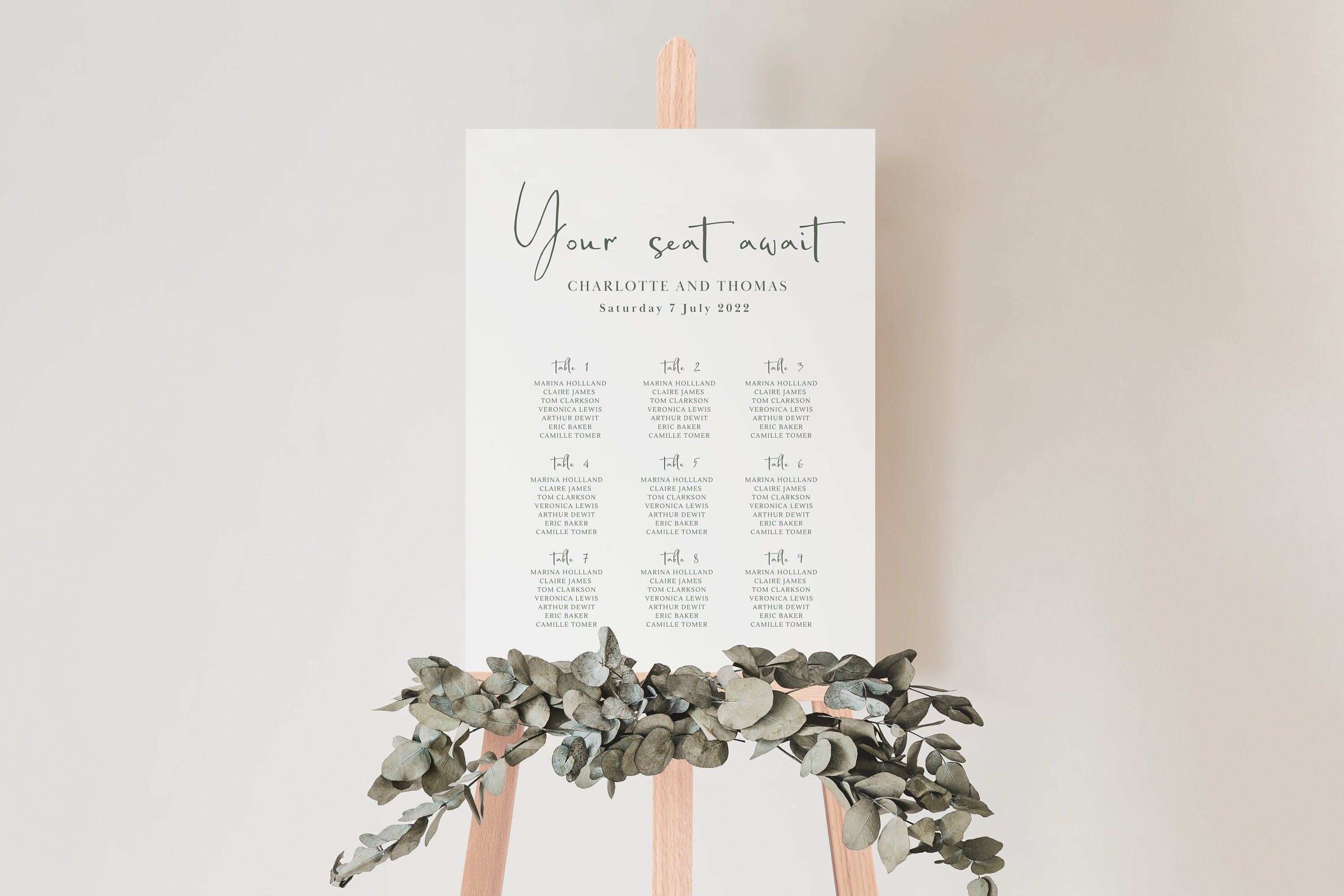 Sage Green Seating Chart Seating Chart Template Sage Green - Etsy