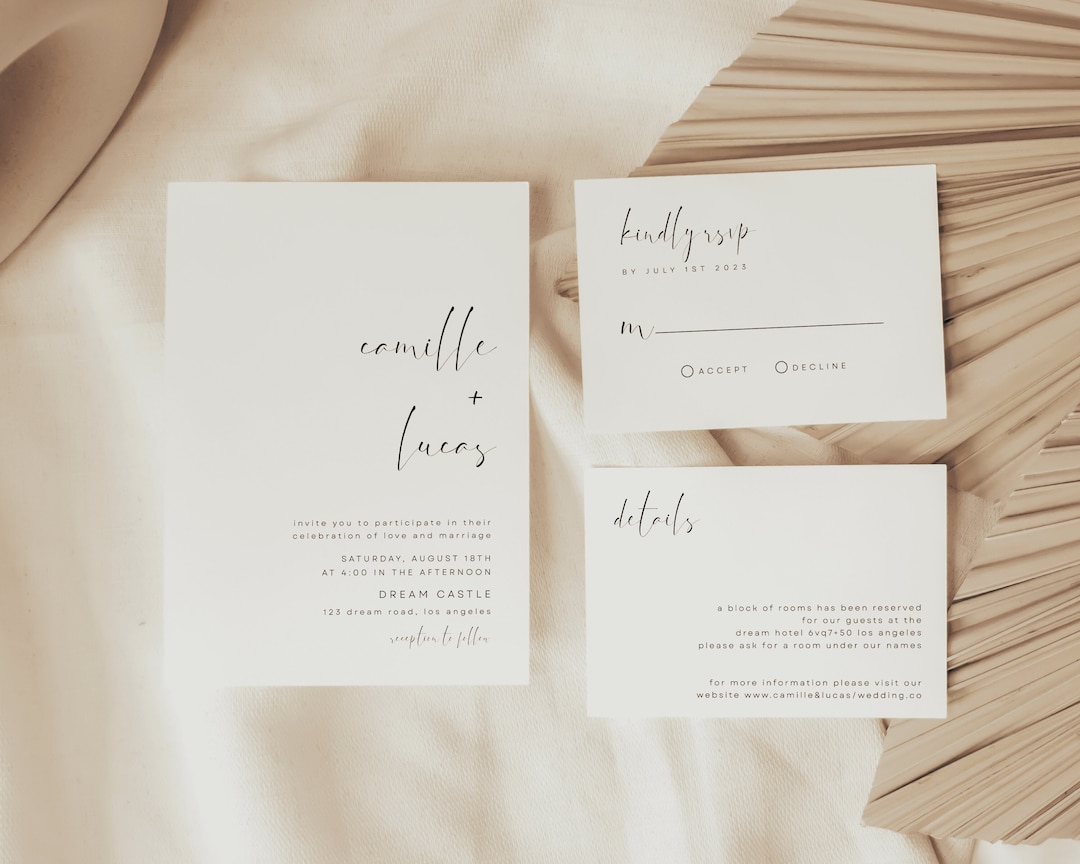 Modern Wedding Invitation Template Set, Minimalist Wedding Invite Suite ...