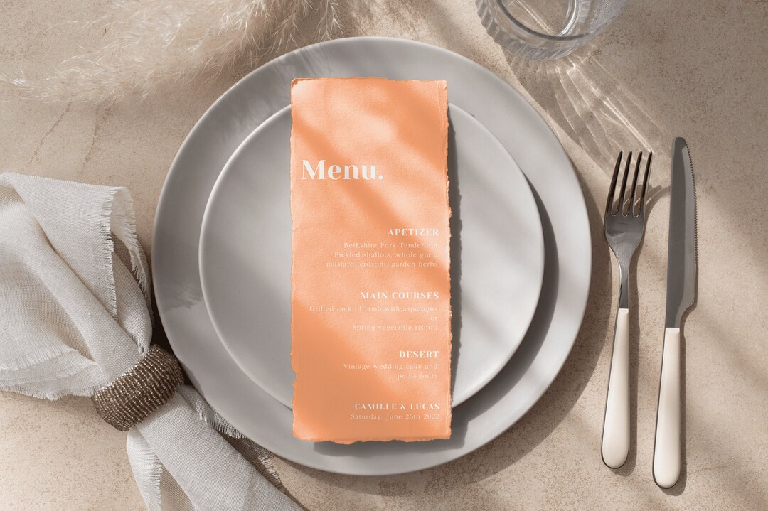 Colorful Wedding Menu, Coral Pink and Peach Orange Menu, Colorful ...