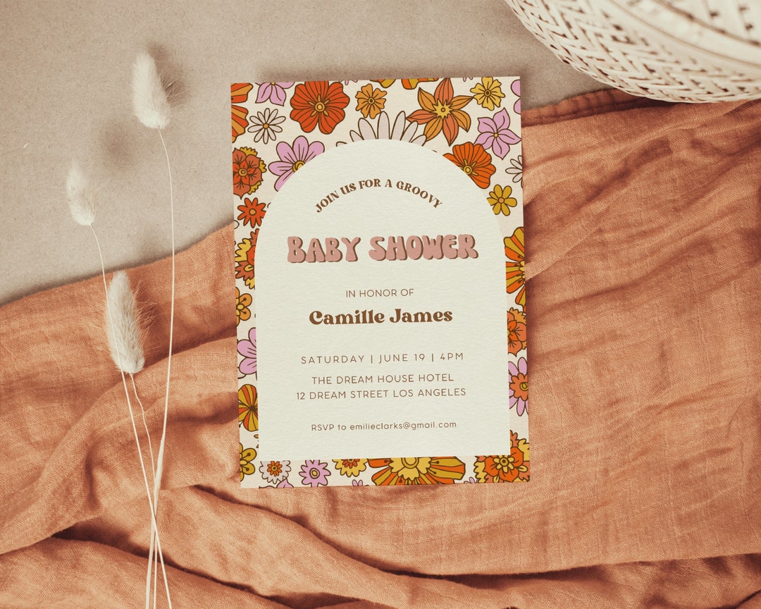 Retro Baby Shower Invitation Template, Groovy Baby Invitation, Retro ...