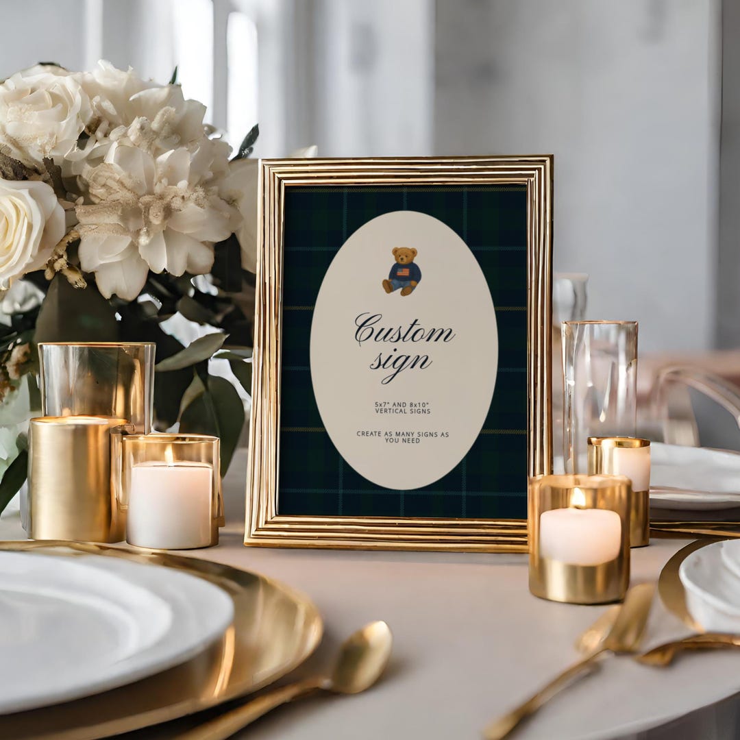 Custom Sign, Luxury Teddy Bear Baby Shower Sign, Personalized Polo Bear ...