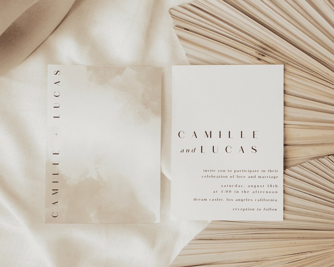 Modern Wedding Invitation Template Set, Minimalist Wedding Invite Suite ...