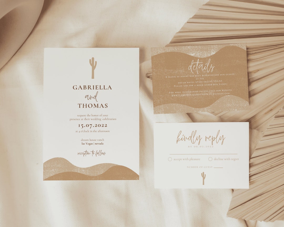Desert Wedding Invitation Suite Template, Boho Wedding Invitation Set ...