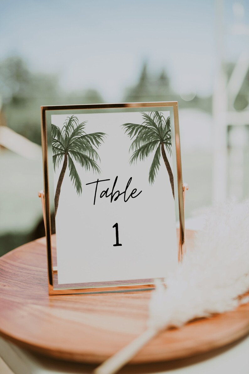 Destination Wedding Table Numbers Template, Tropical Table Numbers ...